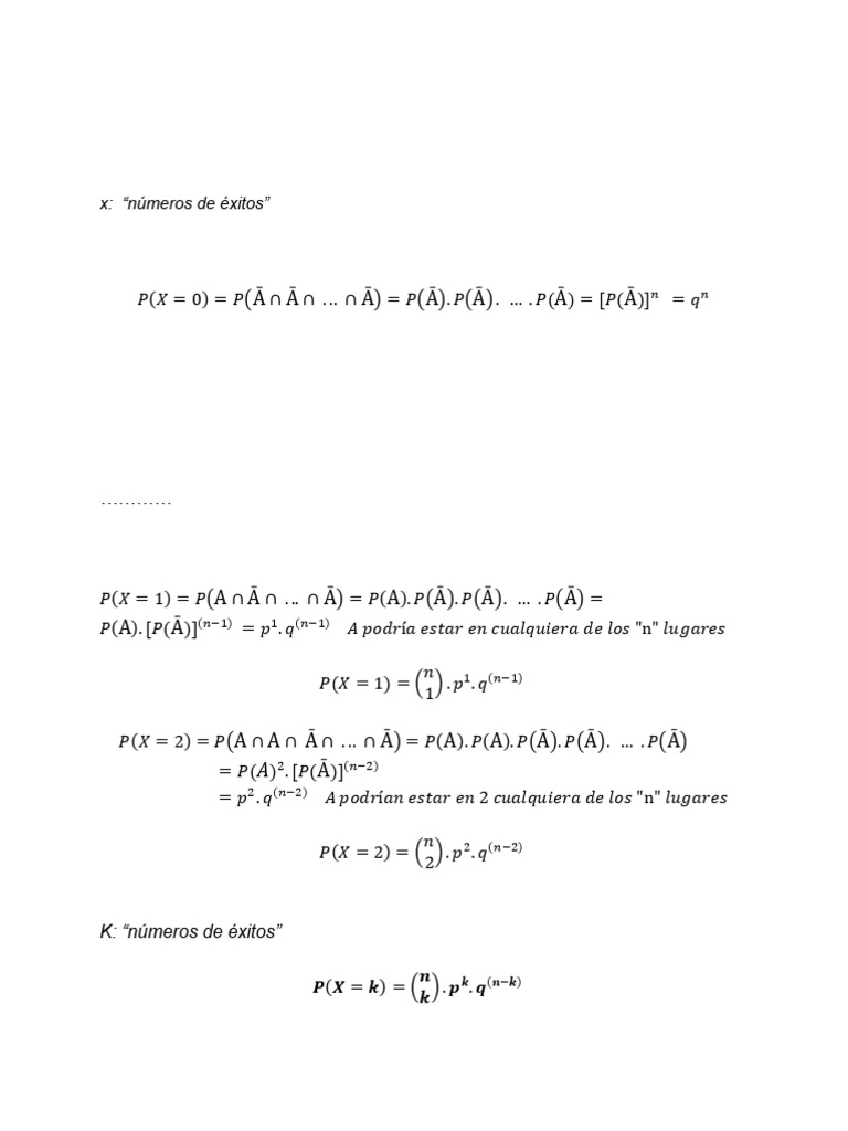 Clase n°8-V.A DISCRETAS-DISTRIBUCION BINOMIAL Deduccion Fórmula | PDF
