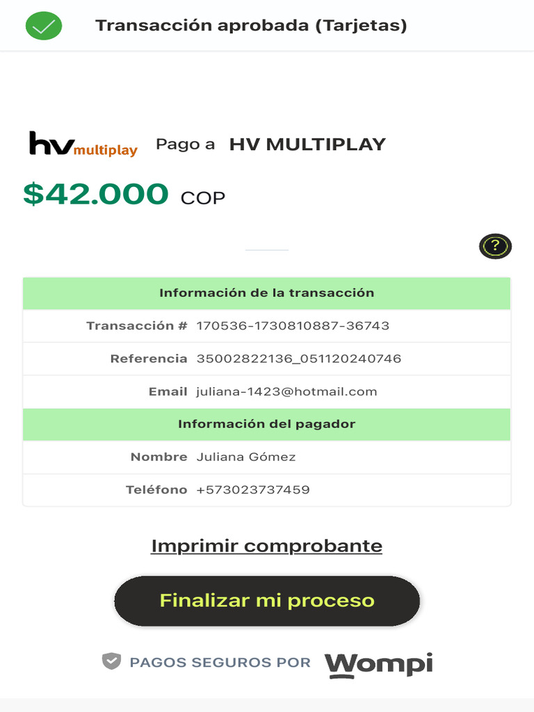 Pago Seguro HV MULTIPLAY: $42,000 COP | PDF
