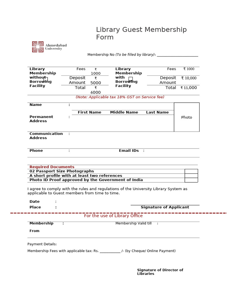 guest_membership_form | PDF | Libraries | Fee