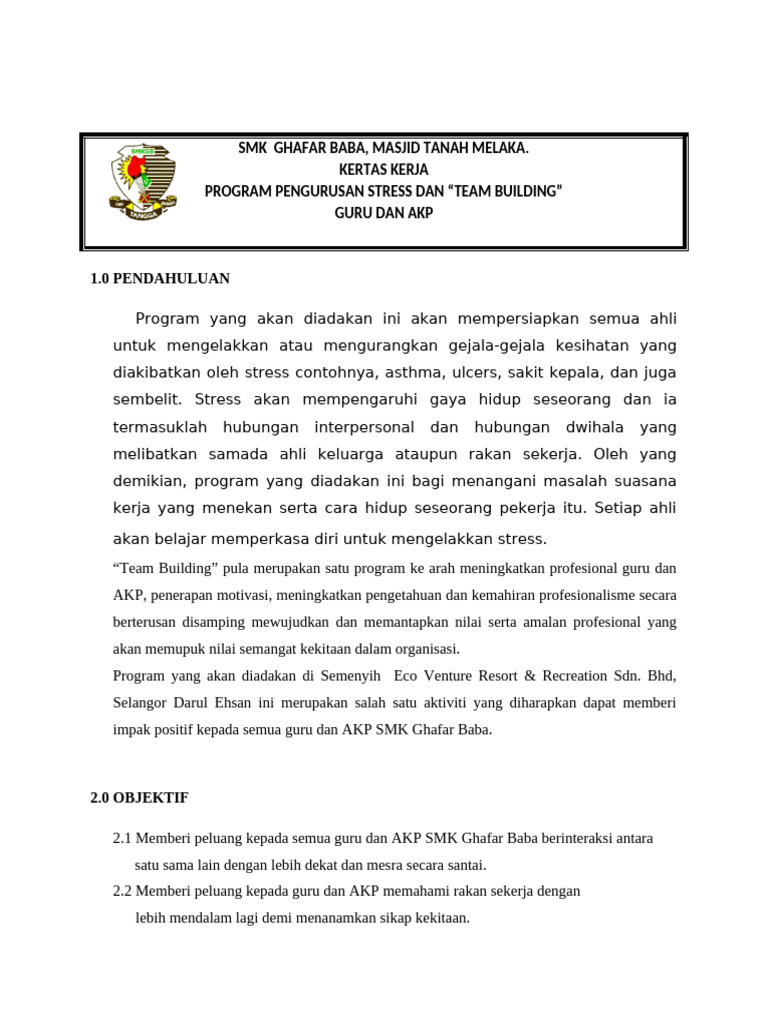 Kertas Cadangan Program Team Building Semenyeh | PDF