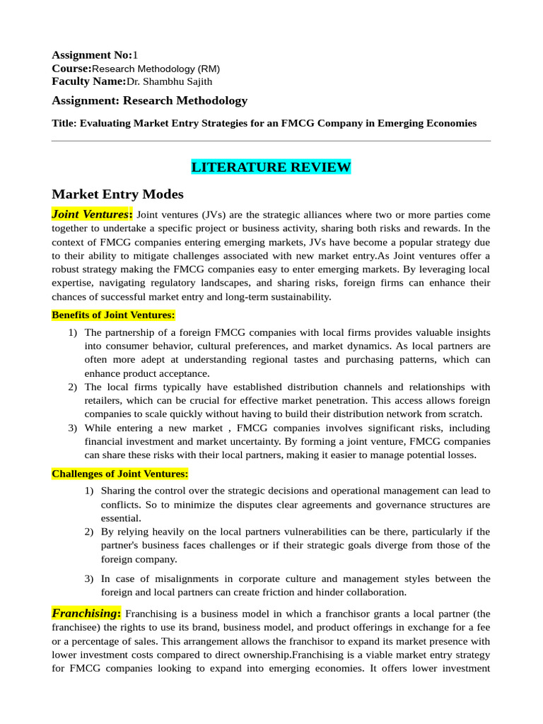 Assignment 1 Rm Sem II | PDF | Franchising | Market (Economics)