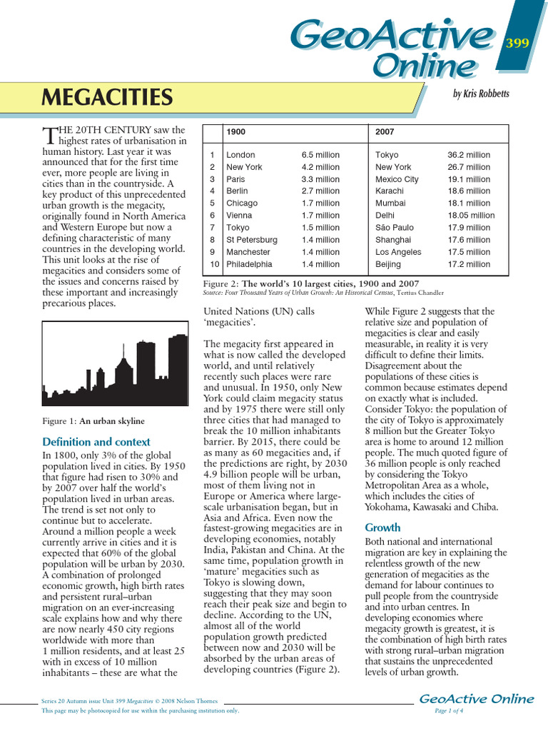 GeoActive Megacities | PDF | Urbanization | Human Migration