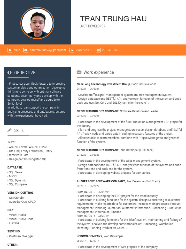 .NET Developer Career Profile | PDF | Angular Js | Entity Framework
