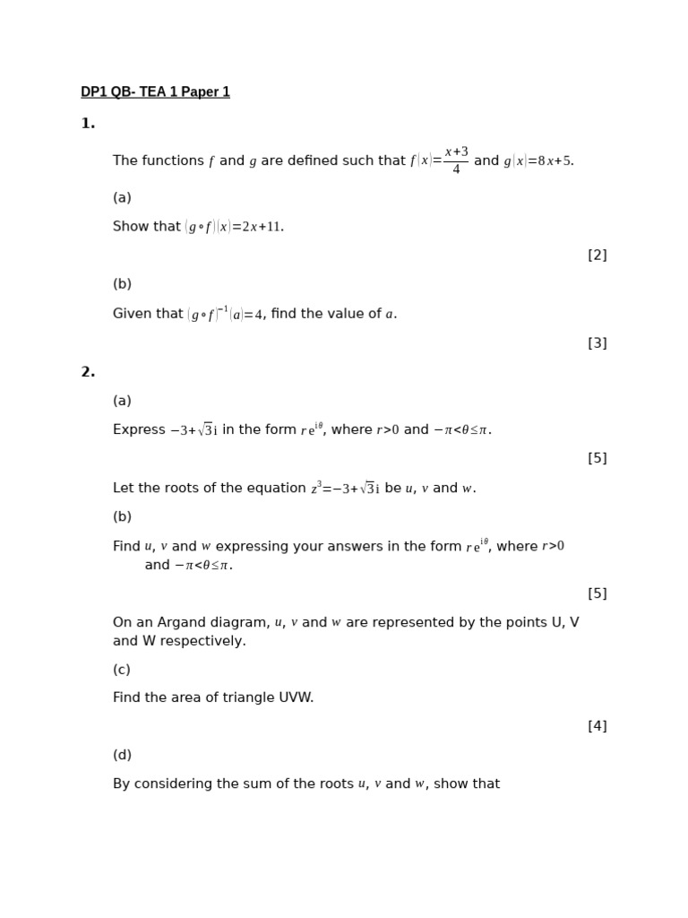 DP1_-QB_TEA1_Paper_1 | PDF | Function (Mathematics) | Mathematical Objects