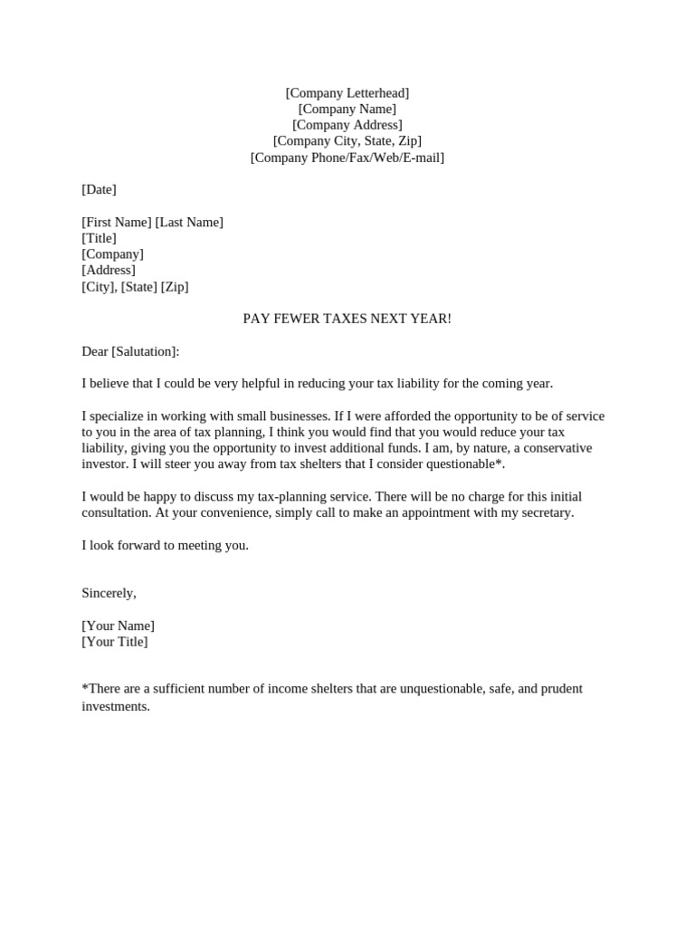 Tax Planning Sample Copywriting Sales Letter | PDF