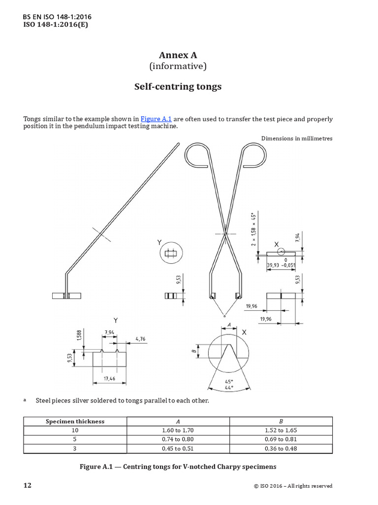 Anexx A- Self-centring tongs - ISO 148-1 2016 | PDF