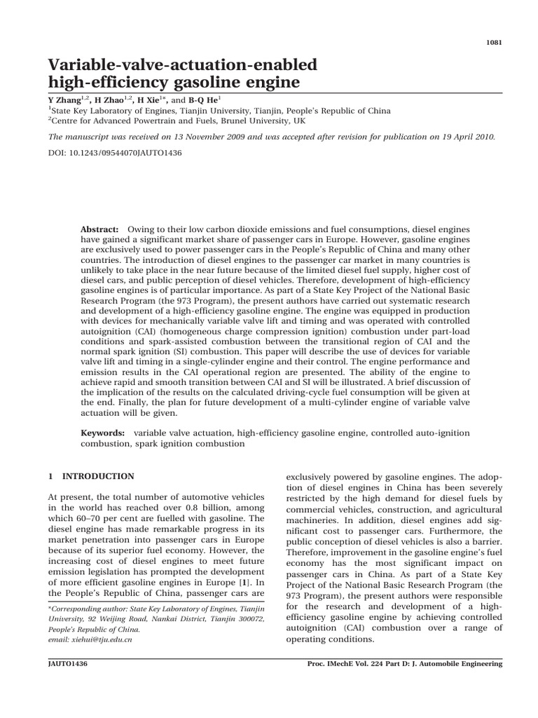 Variable-Valve-Actuation-Enabled High-Efficiency Gasoline Engine | PDF ...