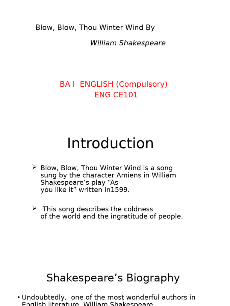 Analysis of "Blow, Blow, Thou Winter Wind" | PDF
