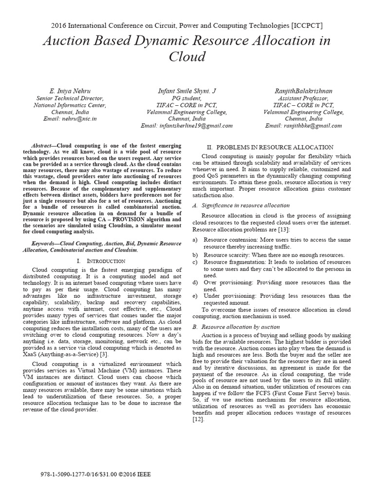 Auction Based Dynamic Resource Allocation in Cloud | PDF | Auction | Cloud Computing