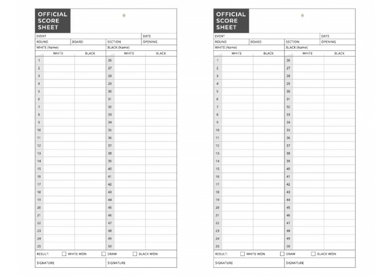 Chess Scoresheet | PDF
