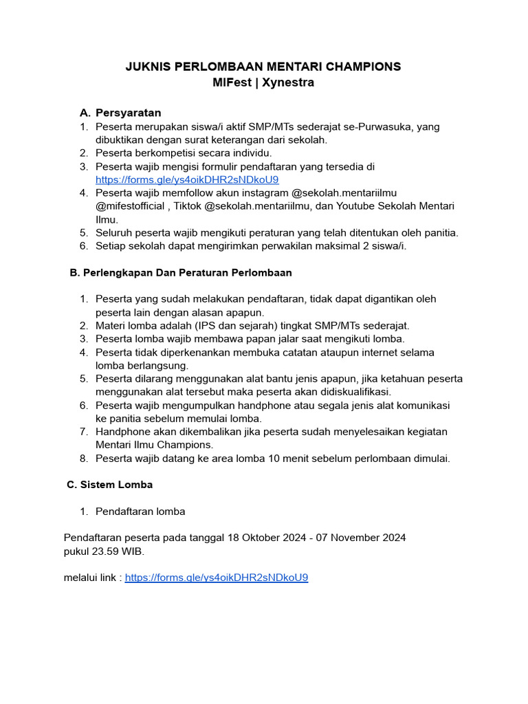 Juknis Perlombaan MC Mifest 2025 | PDF