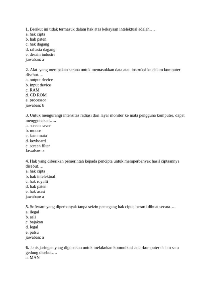 Soal Informatika KLS X SMS 1 | PDF