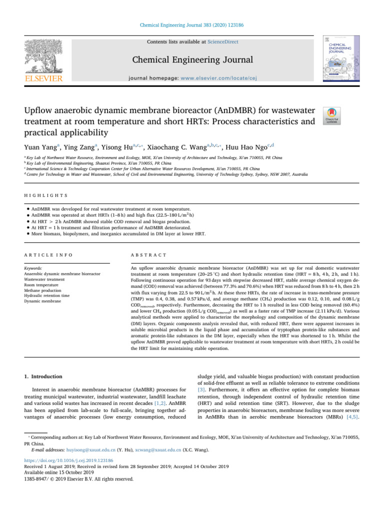 Upflow Anaerobic Dynamic Membrane Bioreactor (AnDMBR) For Wastewater ...