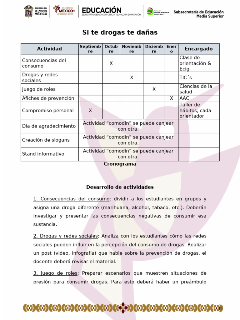 Si Te Drogas Te Dañas, Plan | PDF | Drogas