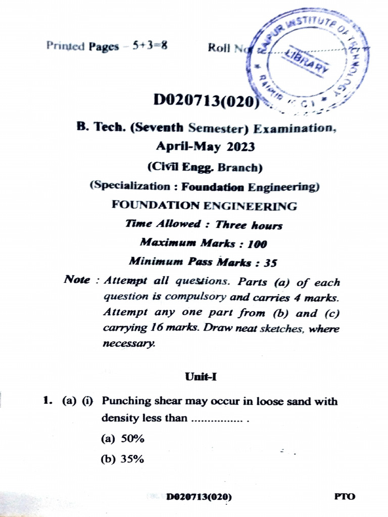2023 Foundation Engg. Apr May (AICTE) | PDF | Mechanical Engineering | Civil Engineering