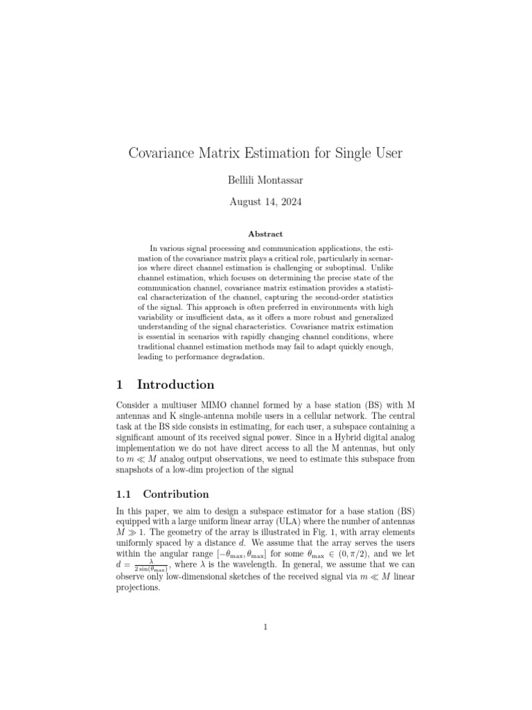 Single User Covariance Matrix Estimation | PDF | Matrix (Mathematics) | Covariance