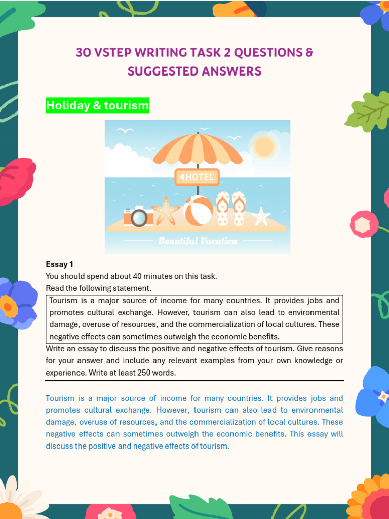 Writing Task 2 Sample Answers | PDF | Tourism | Homework