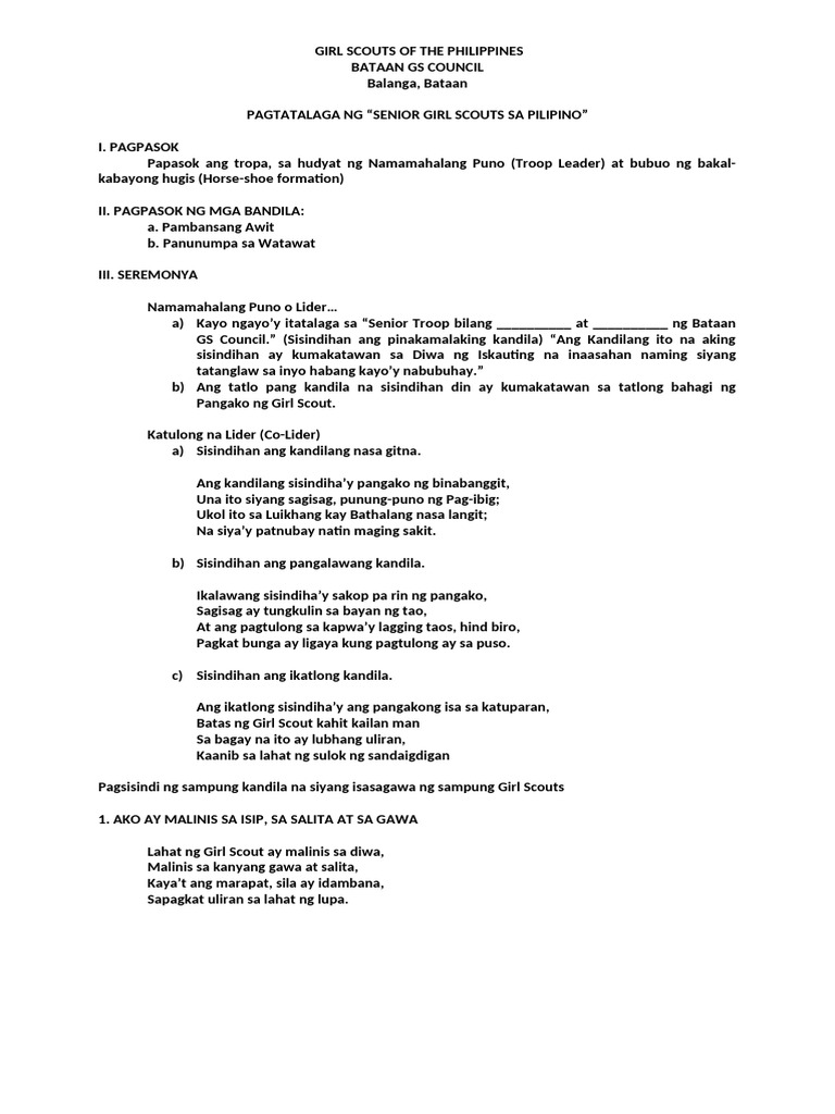 INVESTITURE SENIOR Gs TAGALOG | PDF