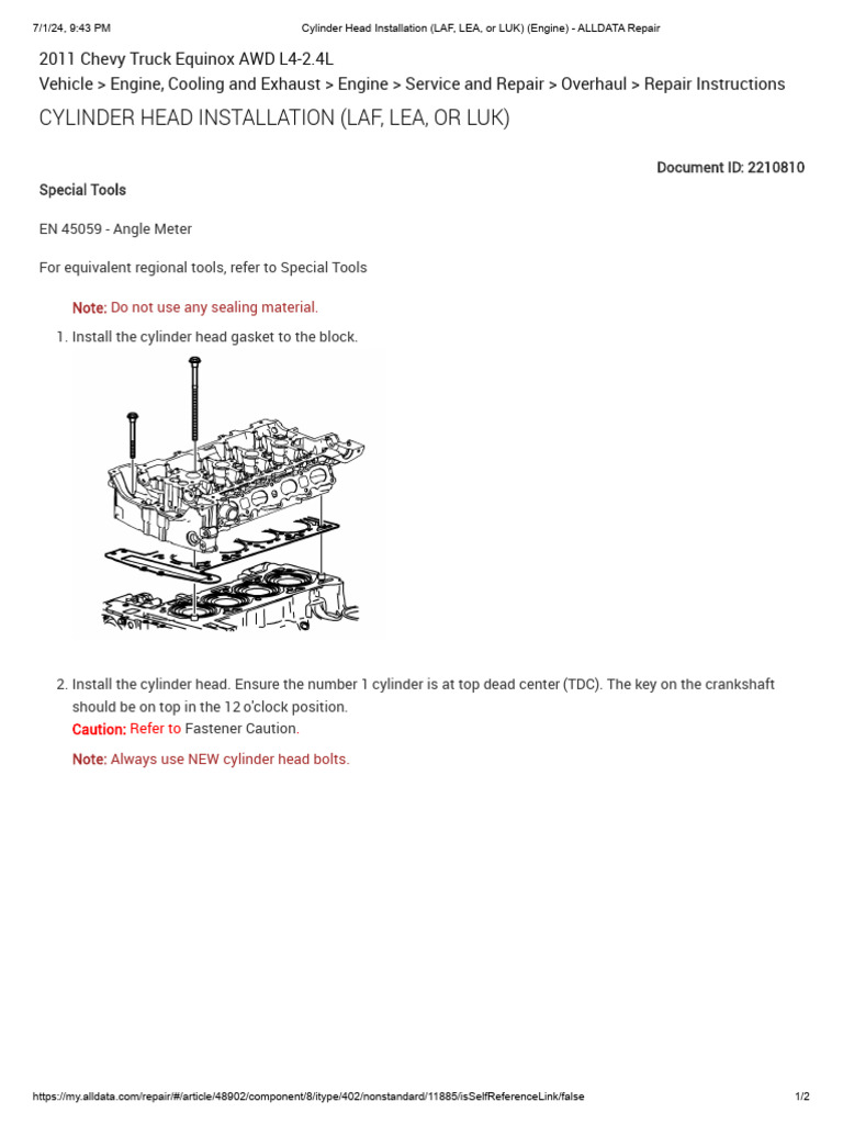 Cylinder Head Installation (LAF, LEA, or LUK) (Engine) - ALLDATA Repair ...