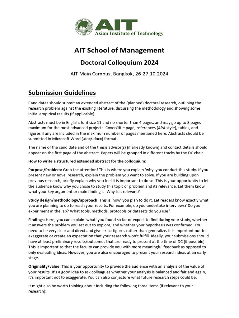 Doctoral Colloquium - Submission Guidelines | PDF | Methodology | Thesis