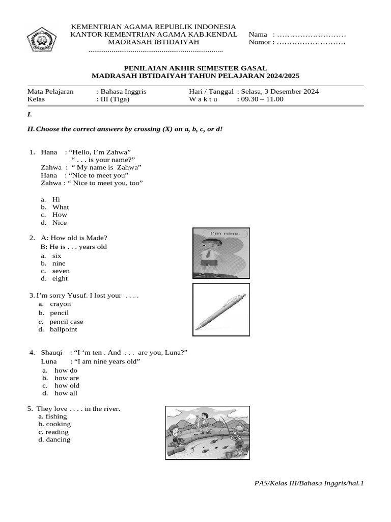 Soal Pas Bhs Inggris Kls 3 2024 Gasal | PDF | Foods | Cuisine