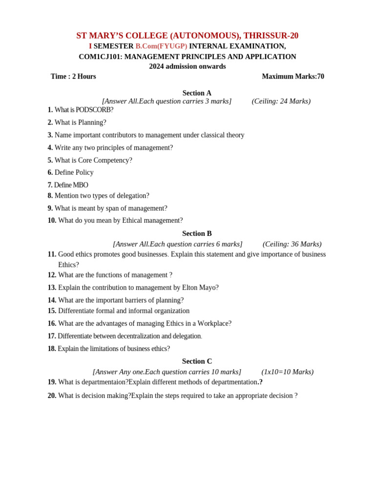 Management QP | PDF