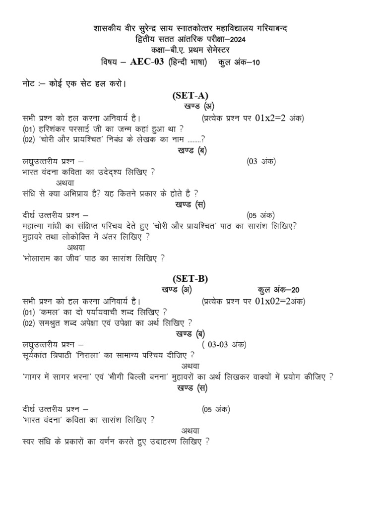 AEC 03 Hindi Language | PDF