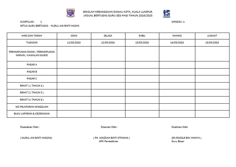 Template Jadual Bertugas Mingguan | PDF