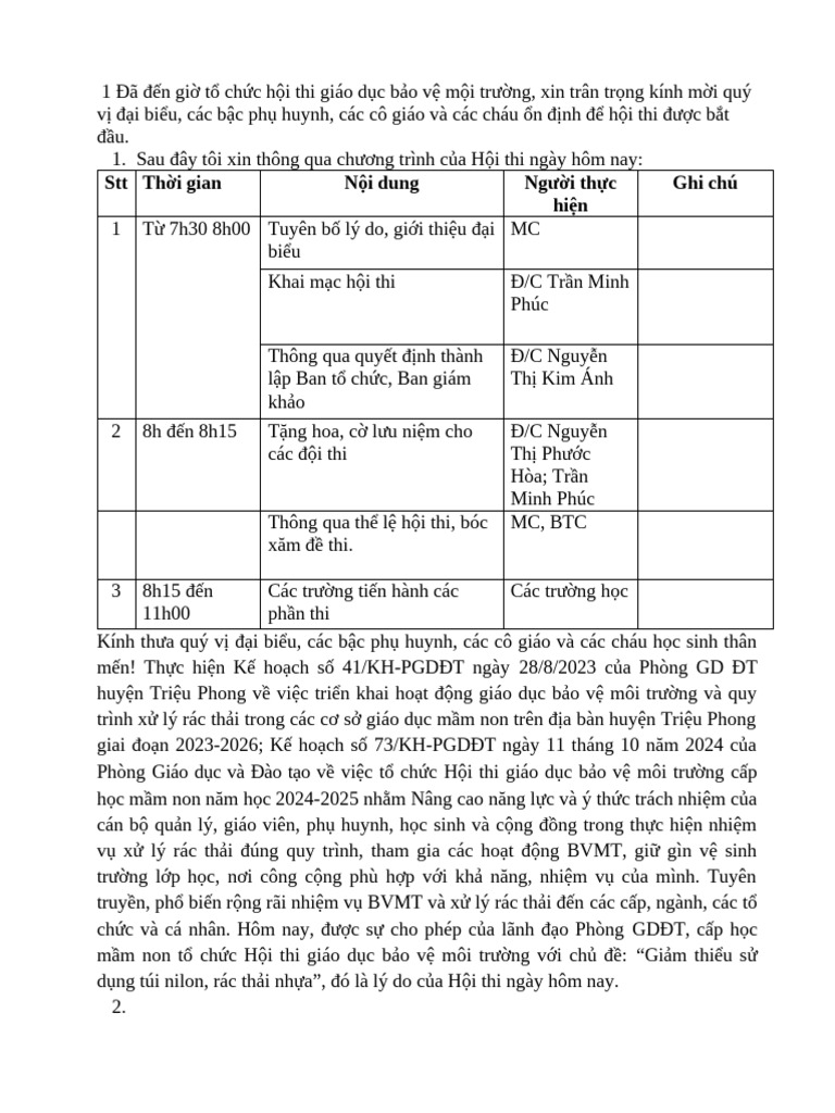 Chương Trình T CH C H I Thi GDBVMT.1 | PDF