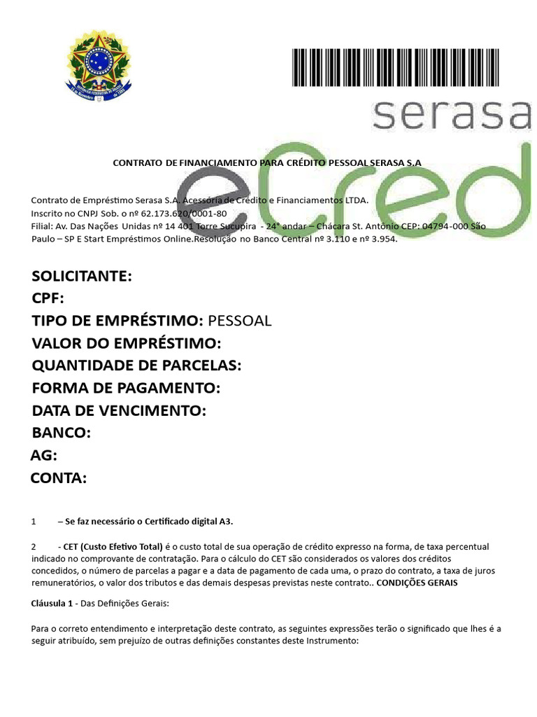 1 Contrato Serasa Ecred 2023 | PDF | Empréstimos | Crédito