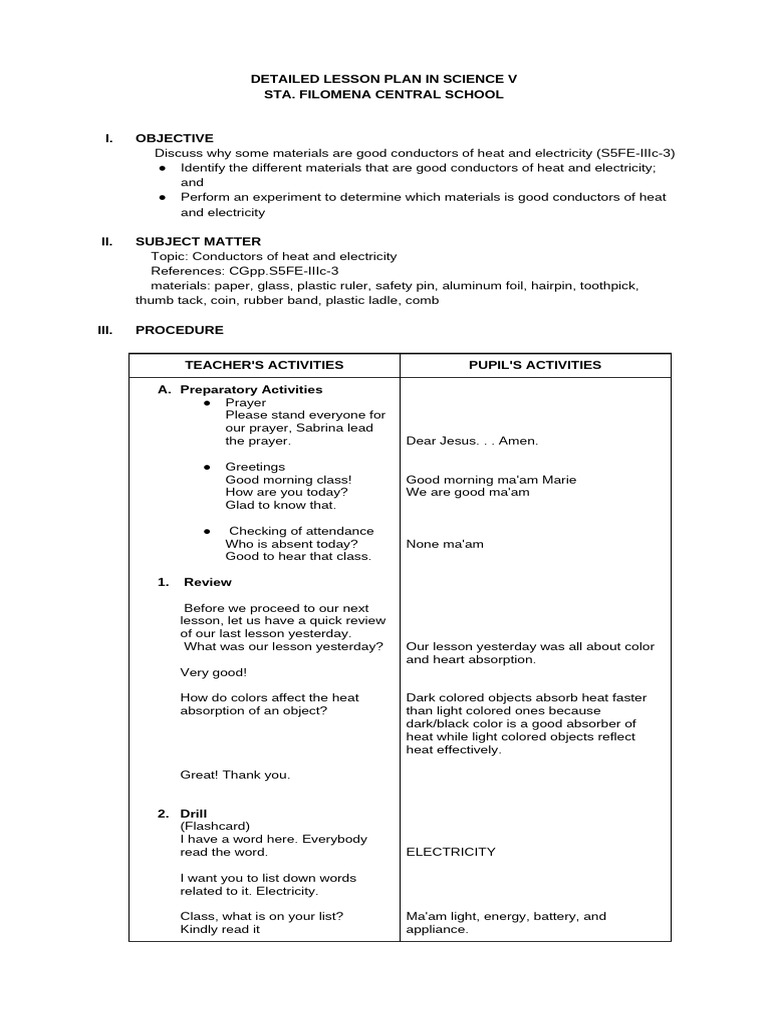 DLP Science 5 Local Demo LOMINGKIT | PDF | Electrical Conductor ...