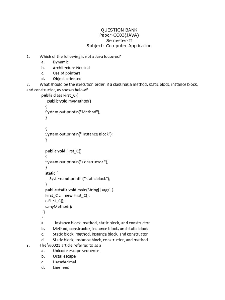 Paper-CC03 JAVA CA Sem-II | PDF | Constructor (Object Oriented Programming) | Programming