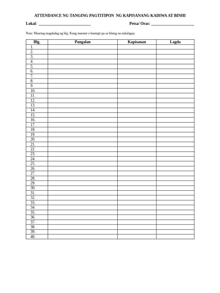 Attendance NG Buwanang Pulong NG Kapisanang Kadiwa | PDF