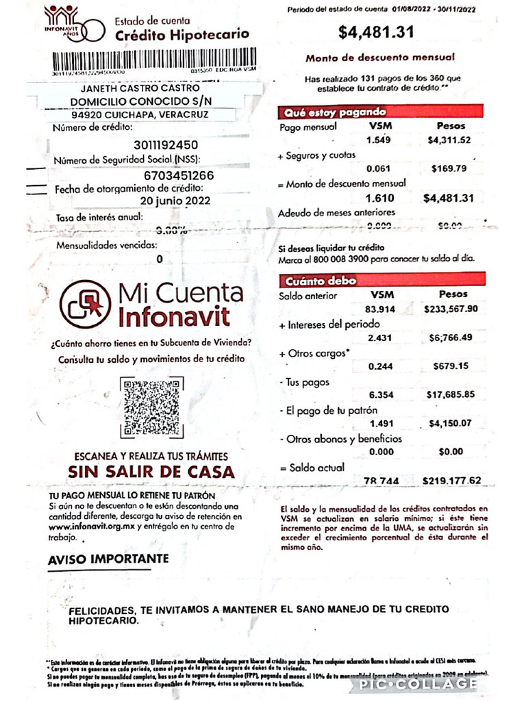 Ejemplo de Estado de Cuenta Infonavit | PDF