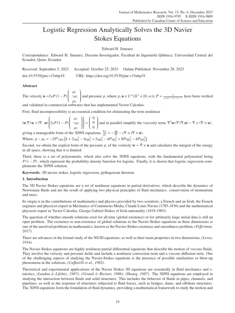 Logistic Regression in 3D Navier-Stokes | PDF | Navier–Stokes Equations ...