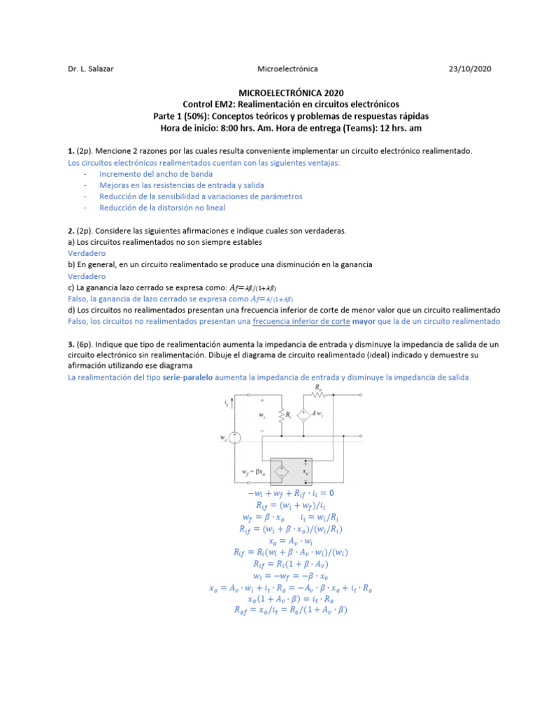 Realimentación en Circuitos Electrónicos | PDF | Red eléctrica | Amplificador operacional