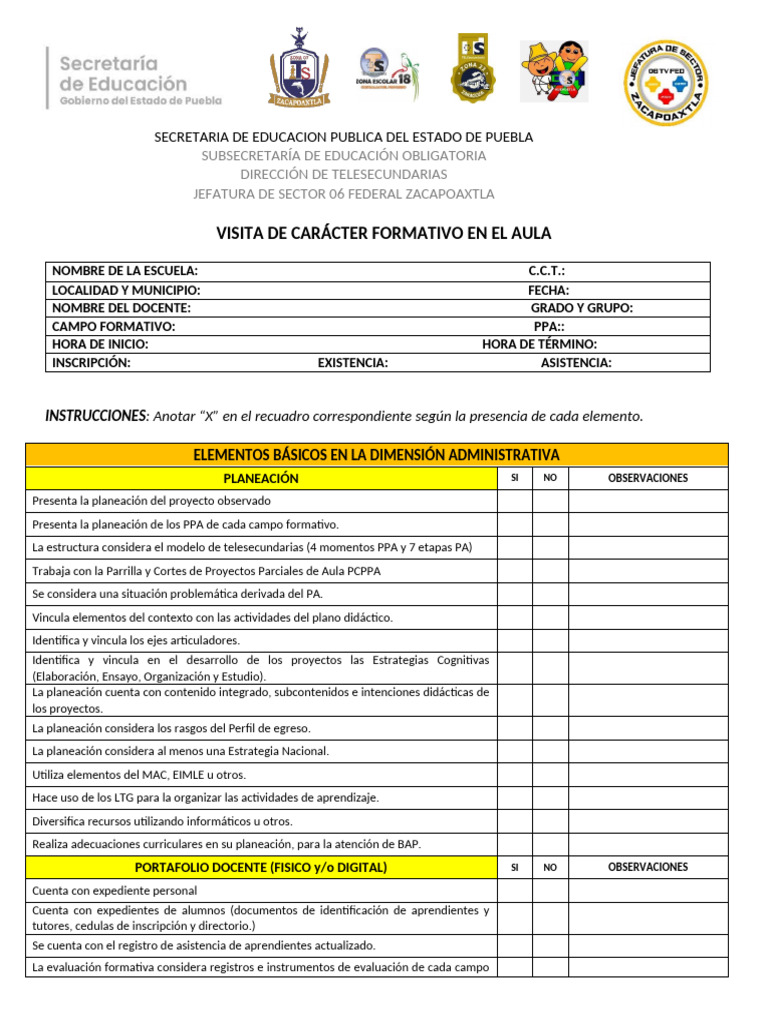 Formato para Visitas Al Aula Dirección | PDF | Evaluación | Maestros