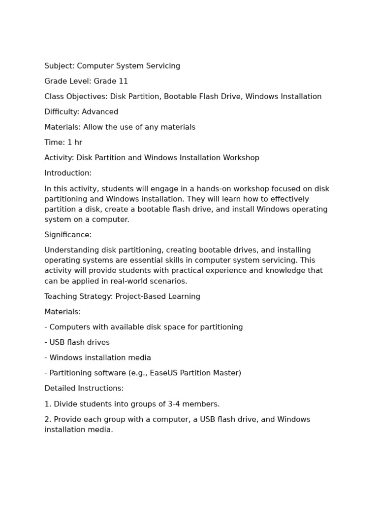 Windows Installation Workshop Guide | PDF | Usb Flash Drive | Booting