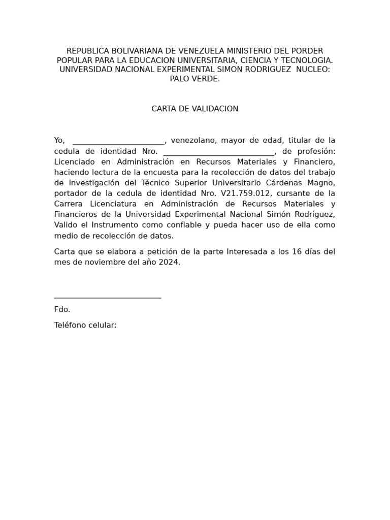 Carta de Validación | PDF