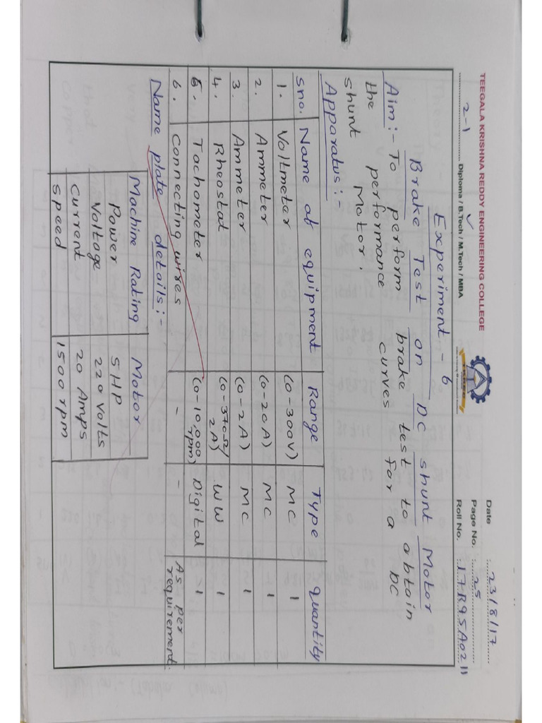 Brake Test On DC Shunt Motor | PDF