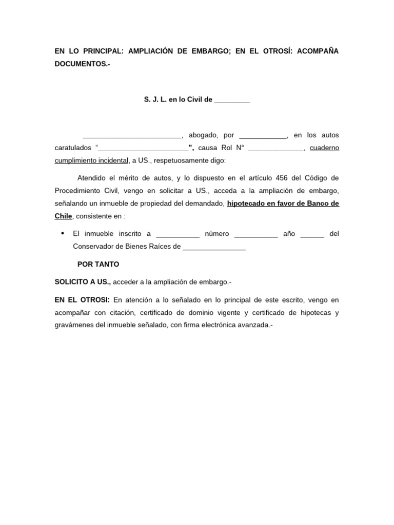 Solicitud de Ampliación de Embargo | PDF