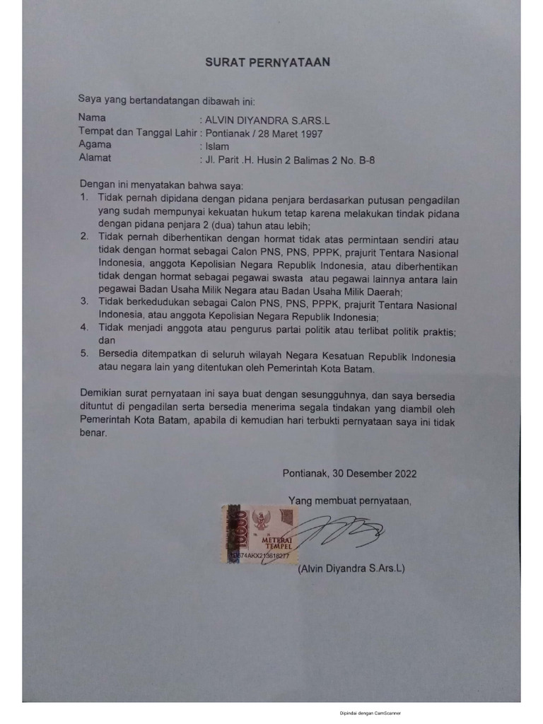 Surat Pernyataaan | PDF