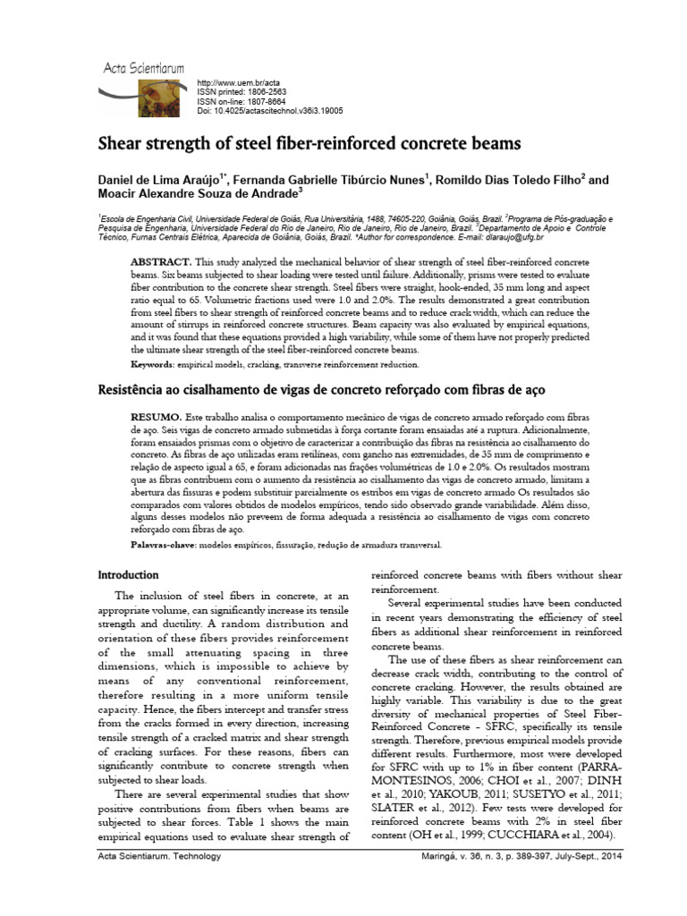 Shear Strength in Steel Fiber Concrete | PDF | Strength Of Materials ...