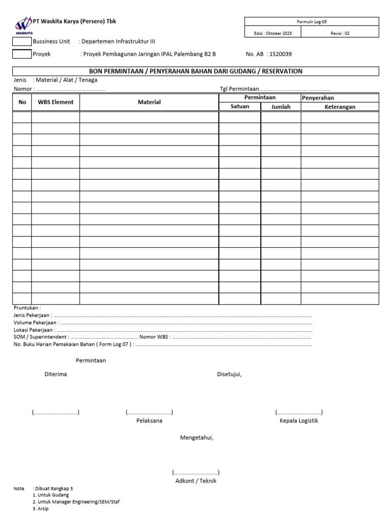 Form Bon Permintaan. | PDF