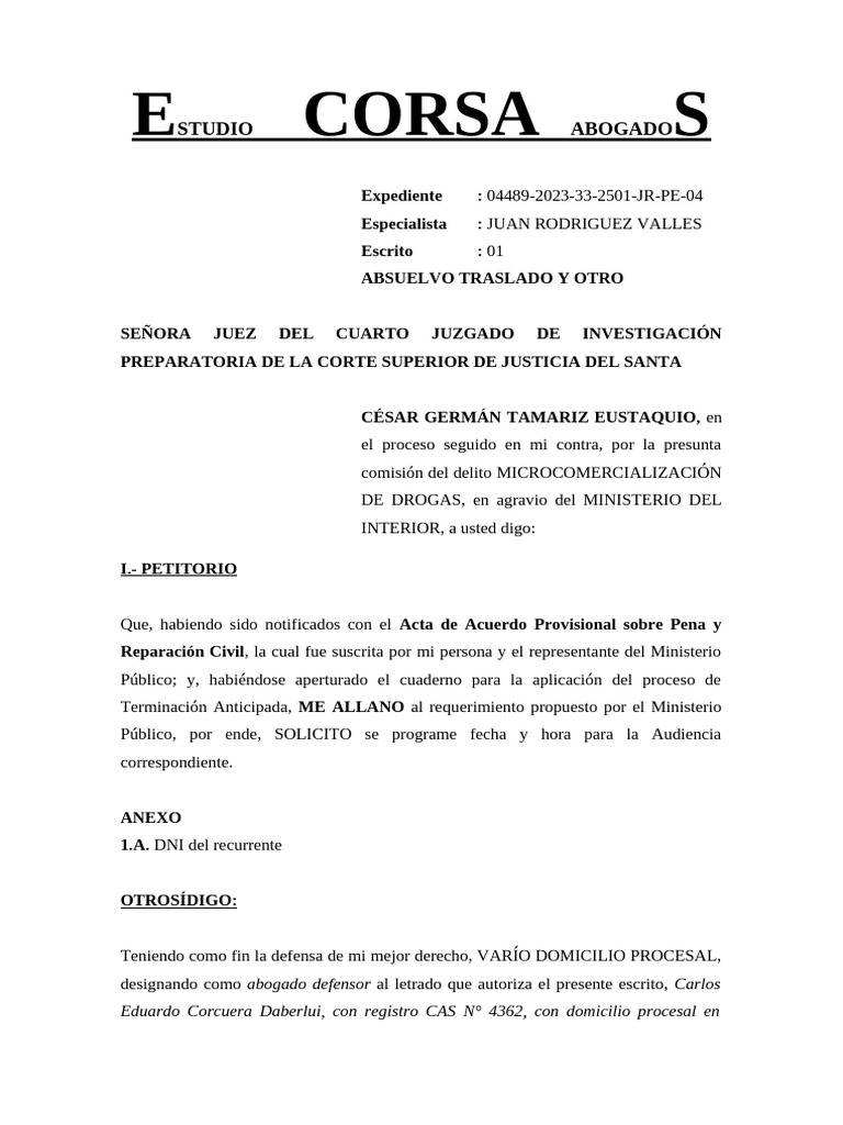 Absuelvo Traslado - Tamariz Eustaquio | PDF