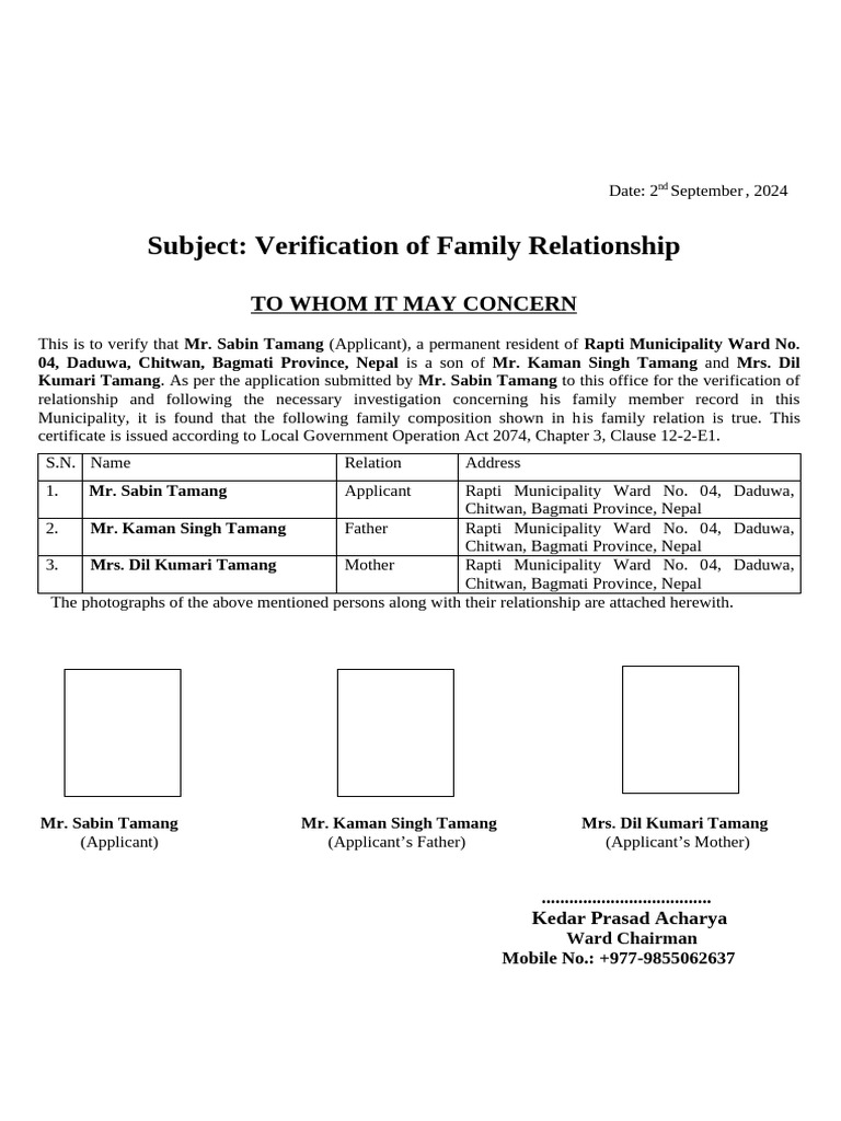 Family Relationship Verification | PDF