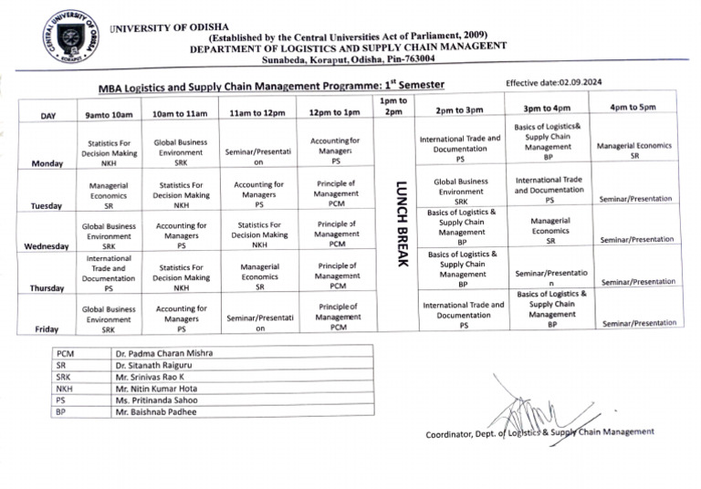 Mba LSCM 1st Sem Timetable | PDF | Business Economics | Economies