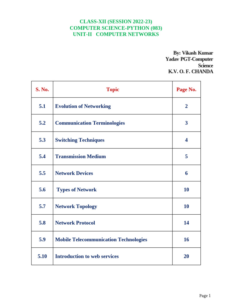 Computer Networks Overview For Class Xii Pdf Computer Network