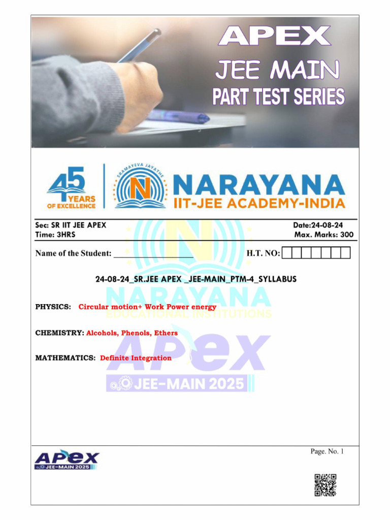 24-08-24 - SR IIT - JEE APEX - Jee Main MODEL - PTM-4-QP FINAL | PDF