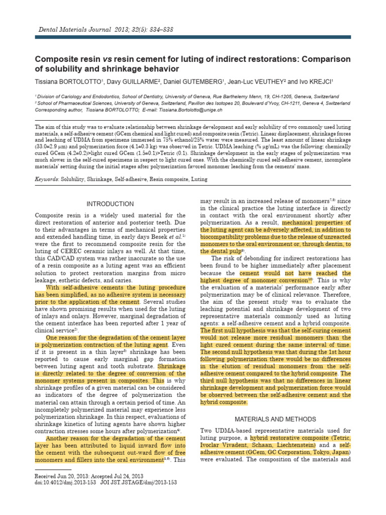 Composite Resin Vs Resin Cement For Luti | PDF | Dental Composite ...